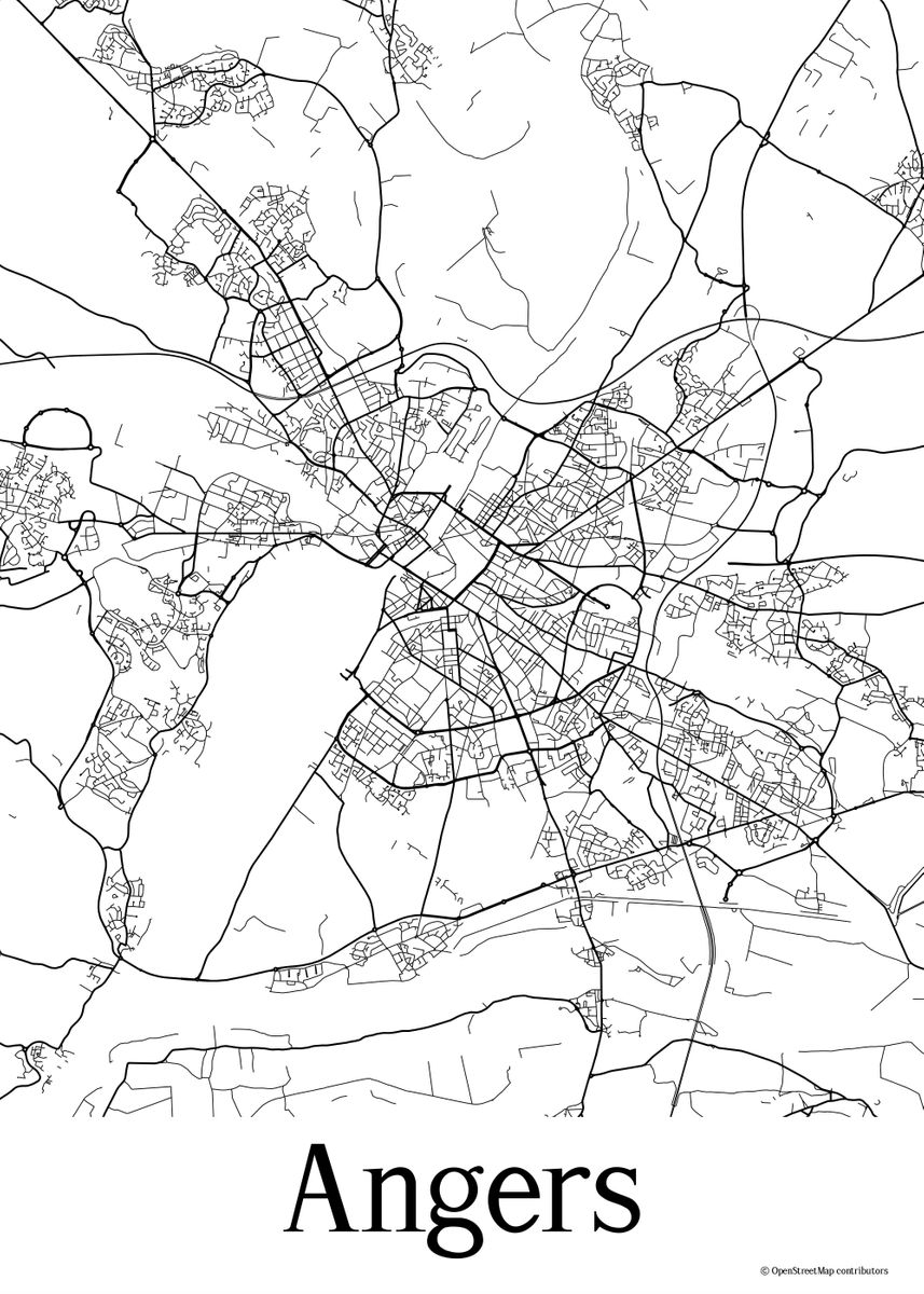'Angers White Map' Poster by Mappingz | Displate