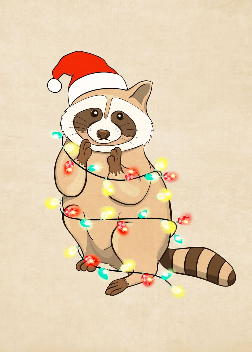 'Raccoon christmas' Poster, picture, metal print, paint by Vintage ...