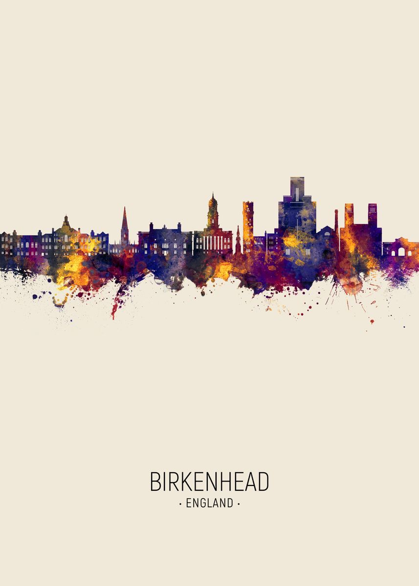'Birkenhead Skyline England' Poster, picture, metal print, paint by ...