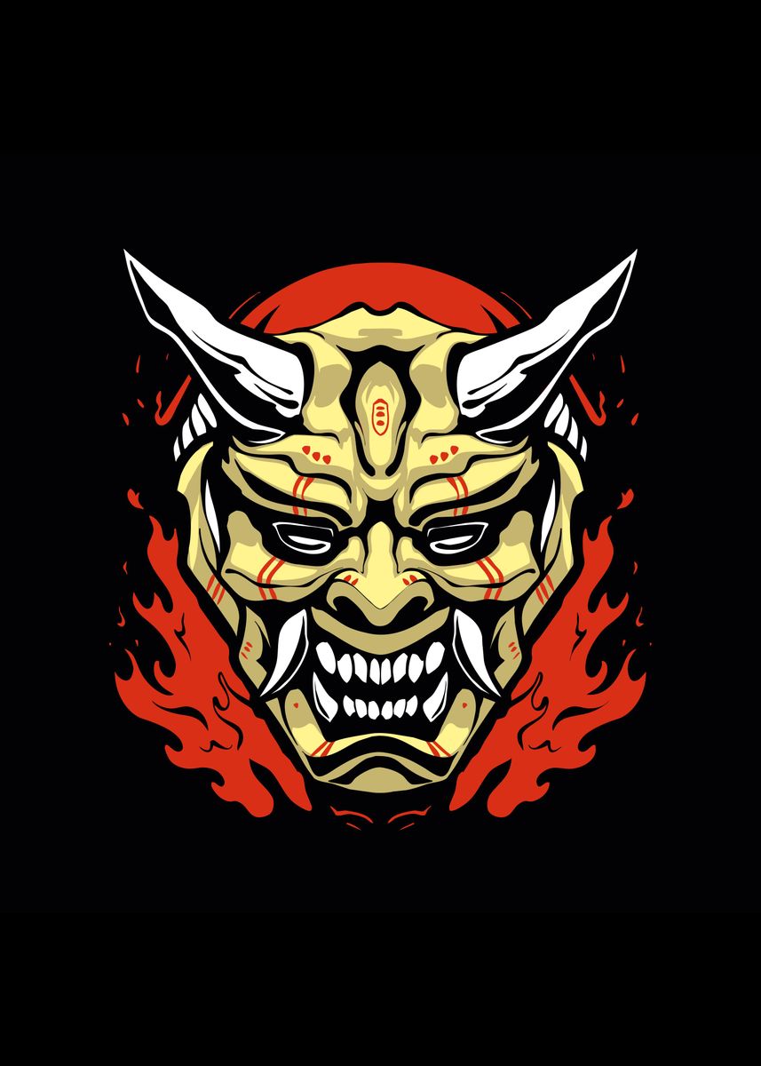 'The japanese mask devil' Poster, picture, metal print, paint by Tran ...