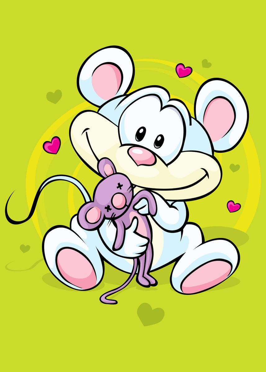 'Cute Cartoon White Mouse' Poster by Hassan Ait Kchoud | Displate
