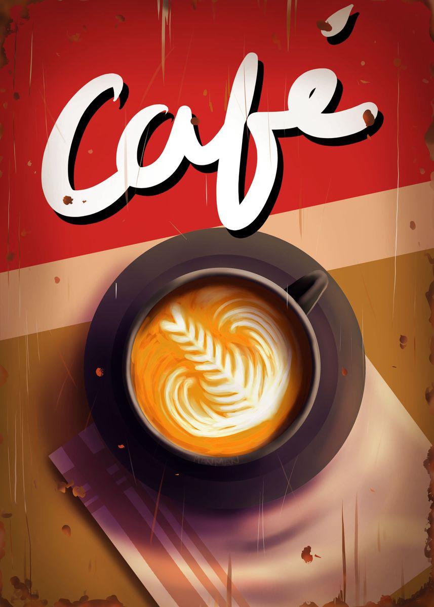 'Cafe' Poster, picture, metal print, paint by bashfulmanman | Displate