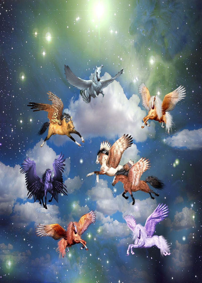 'Fantasy Pegasus Flying' Poster, picture, metal print, paint by Siela ...