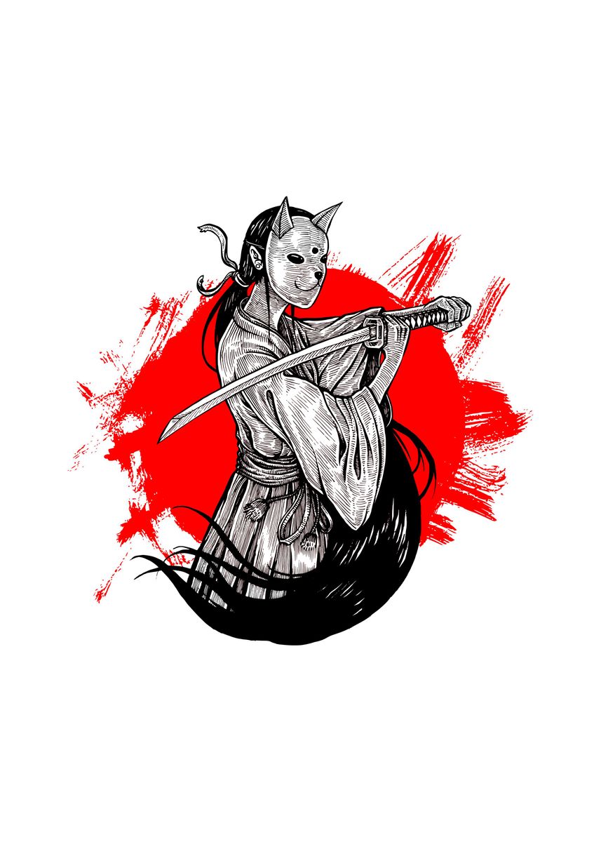 'Bunny mask samurai girl' Poster, picture, metal print, paint by Lloyd ...