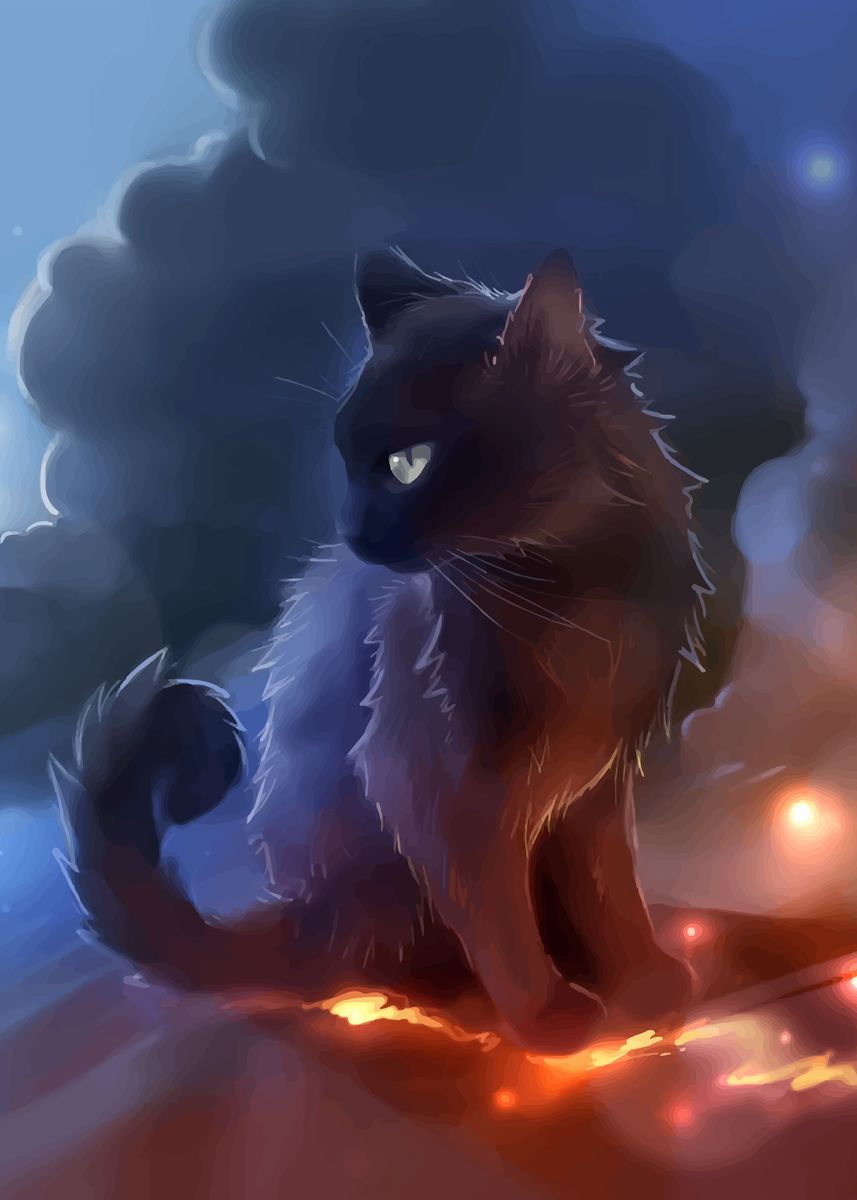 'Cat Fire' Poster, picture, metal print, paint by Korban Rindu | Displate