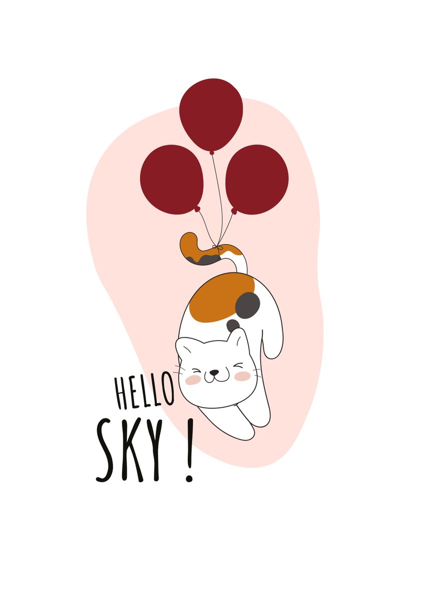 'Cute Cat Hello Sky' Poster, picture, metal print, paint by Faissal ...