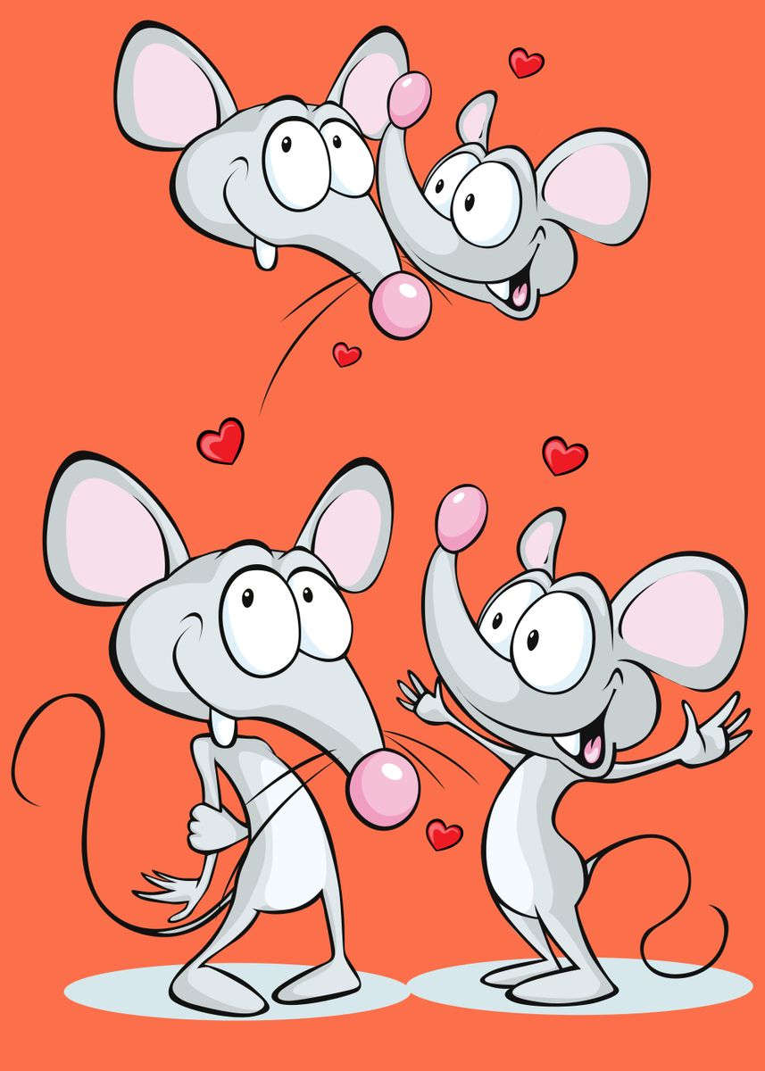 'Cute Mice Cartoon Smiling' Poster, picture, metal print, paint by ...