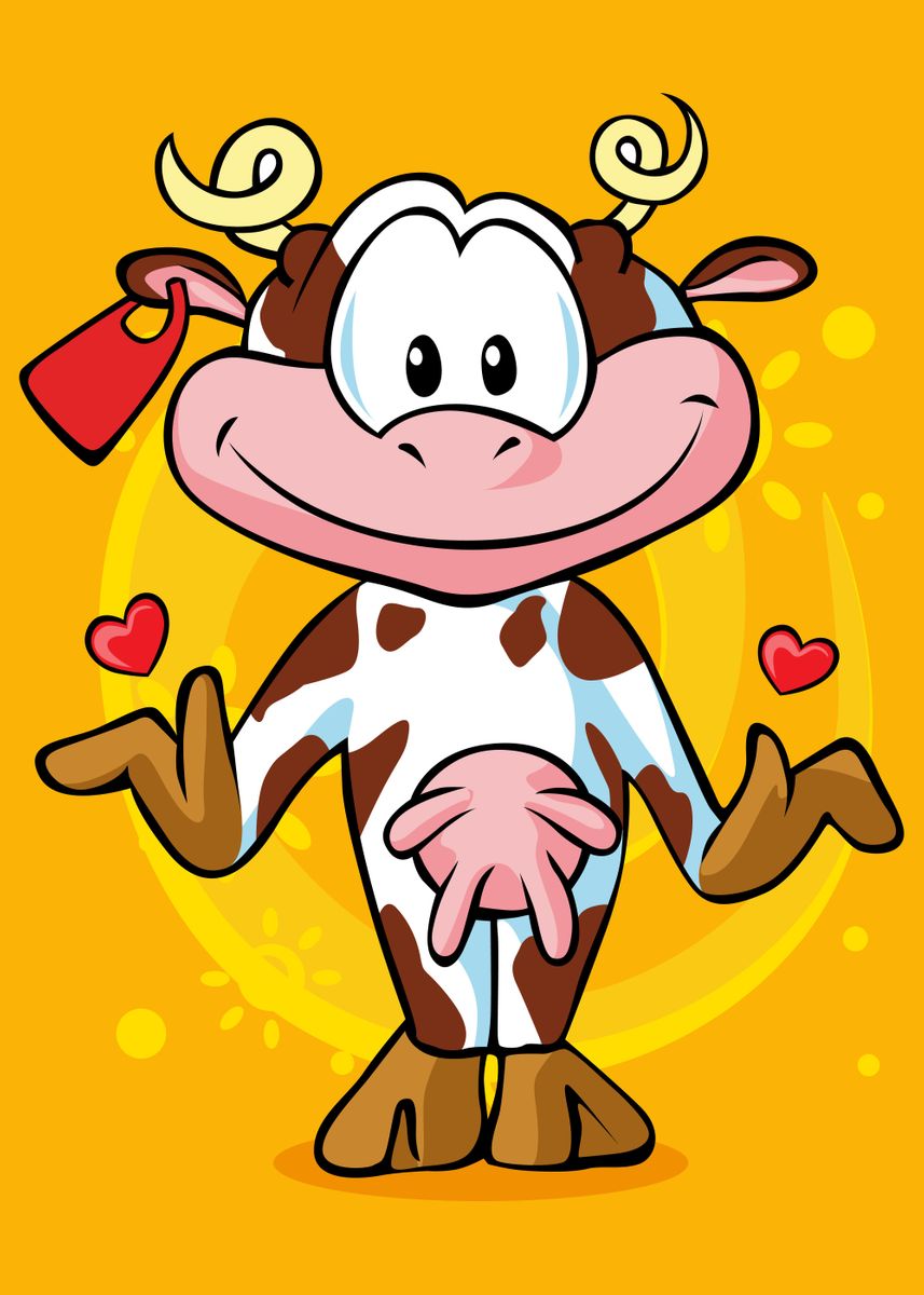 'Cute and Funny Cow Cartoon' Poster, picture, metal print, paint by ...