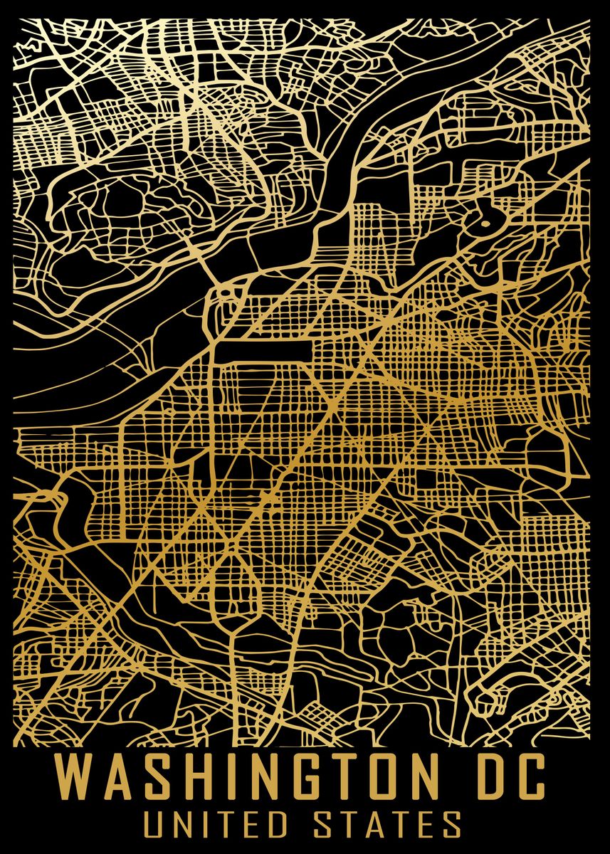 'Washington DC USA City Map' Poster, picture, metal print, paint by ...