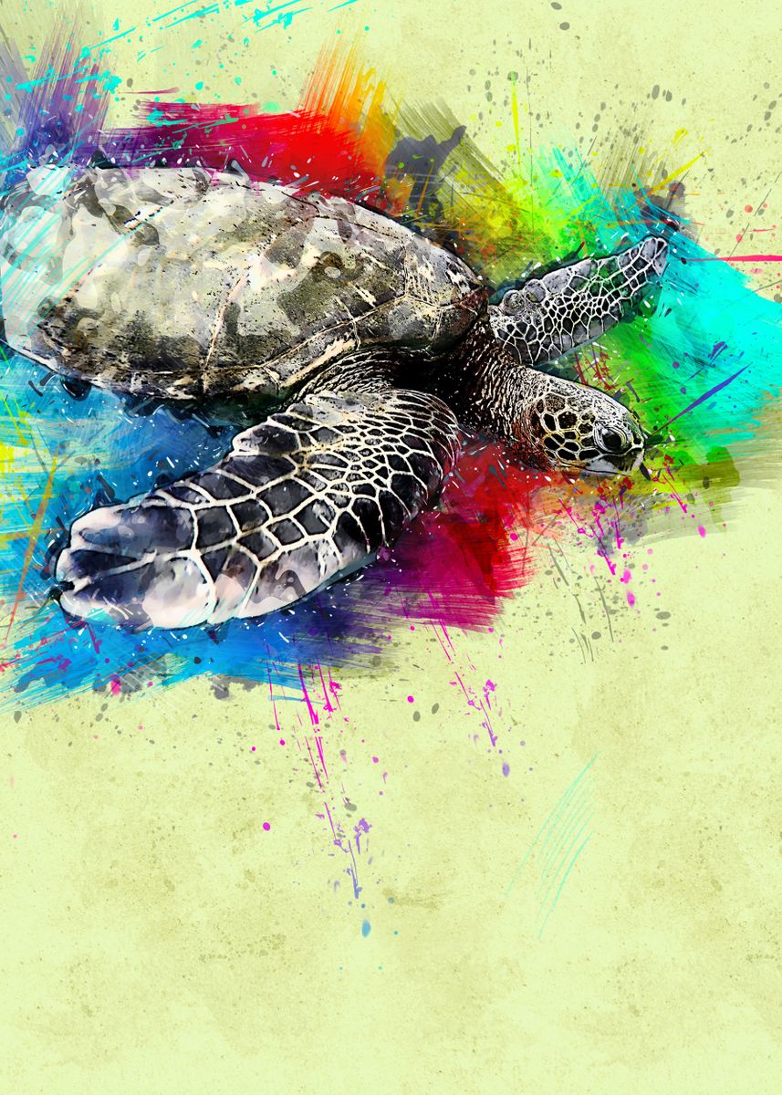 'Sea turtle 137' Poster, picture, metal print, paint by TaTu Art | Displate