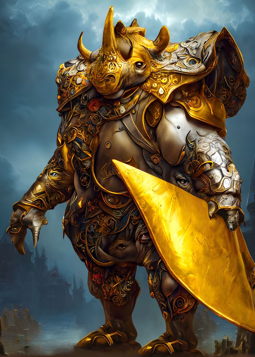 'Warrior rino' Poster, picture, metal print, paint by mark viraj | Displate