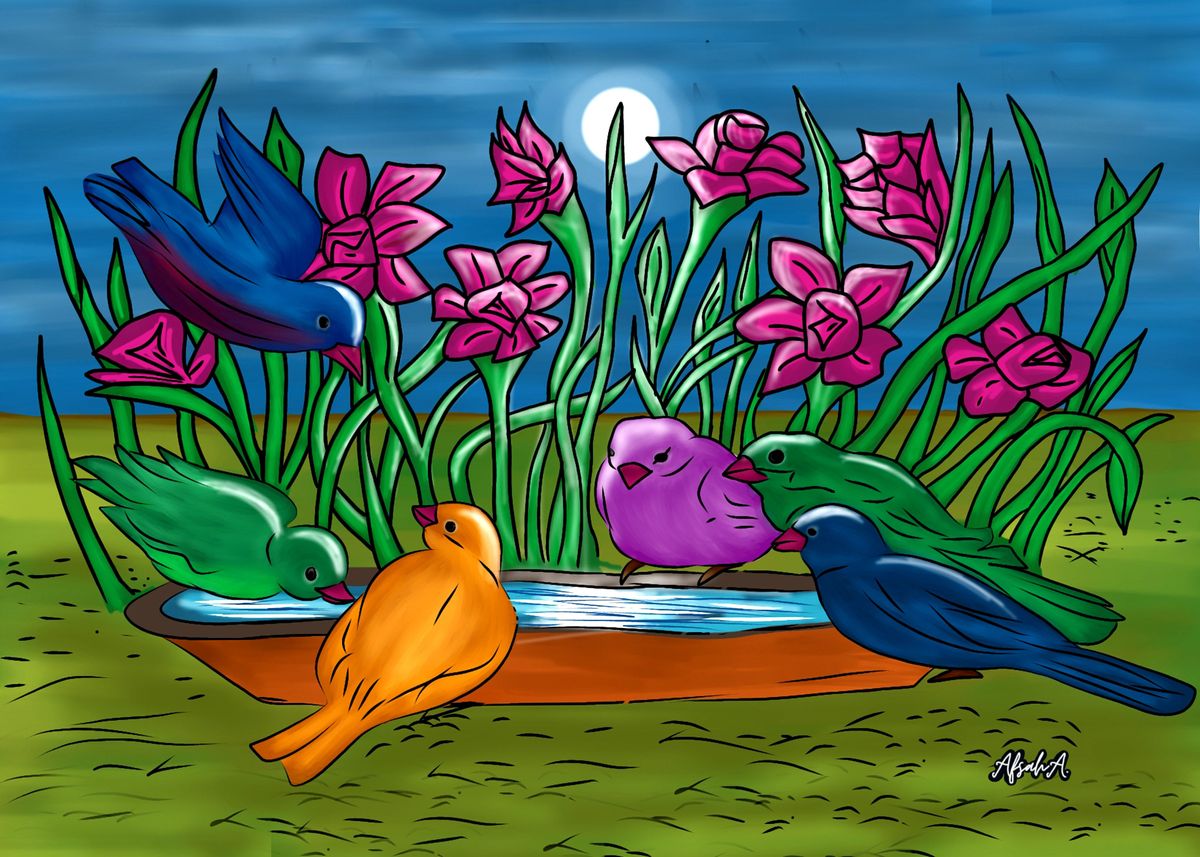 'Sparrows Landscape Scenery' Poster by Afsah Arshad | Displate