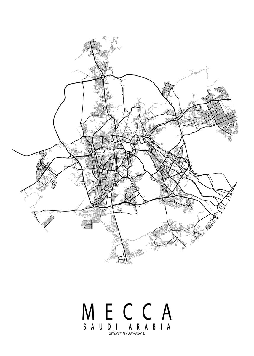 'Mecca City Map Circle' Poster, picture, metal print, paint by deMAP ...