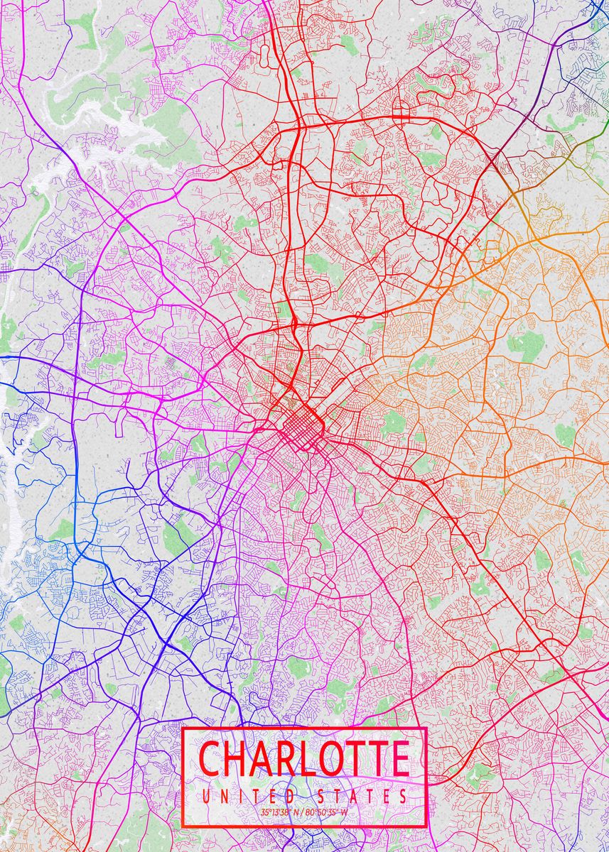 'Charlotte Map Colorful' Poster, picture, metal print, paint by deMAP ...