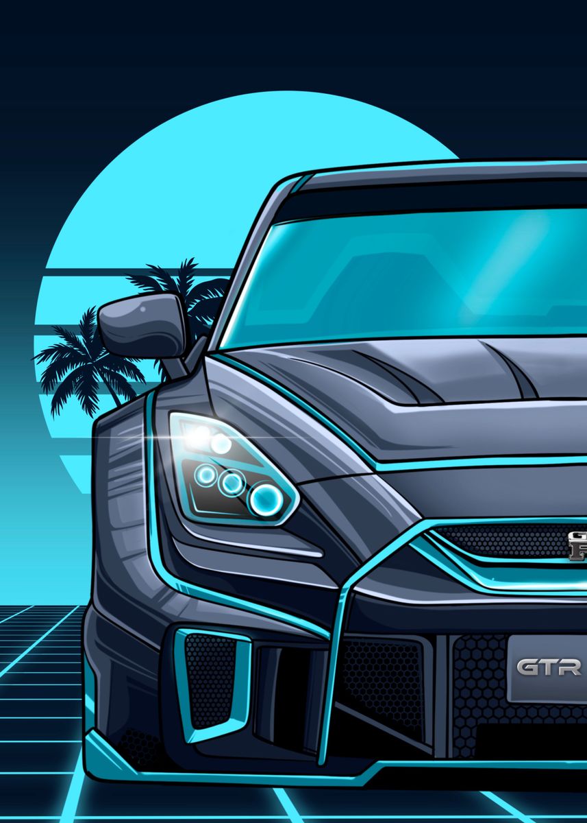 'Nissan GTR R35 retro' Poster, picture, metal print, paint by sinnois ...