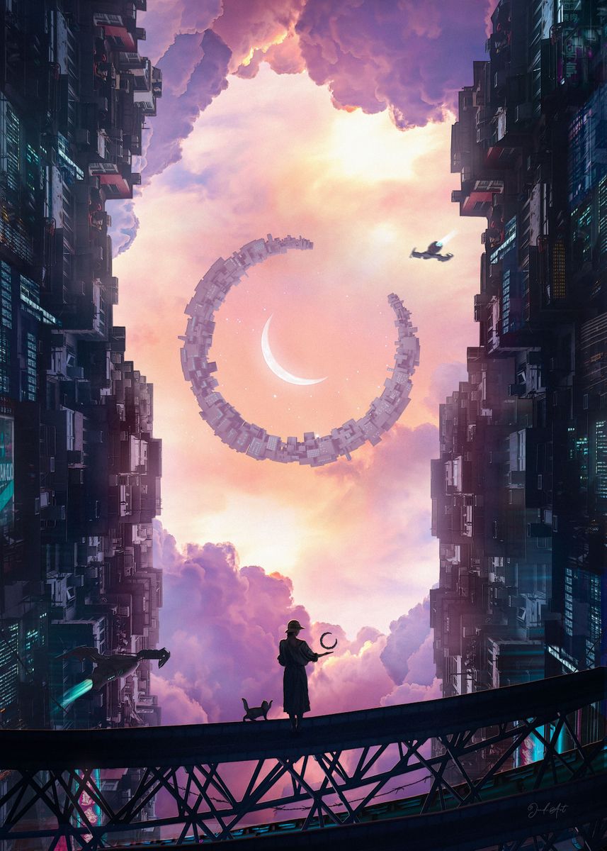 'Luna City' Poster, picture, metal print, paint by Jendi | Displate