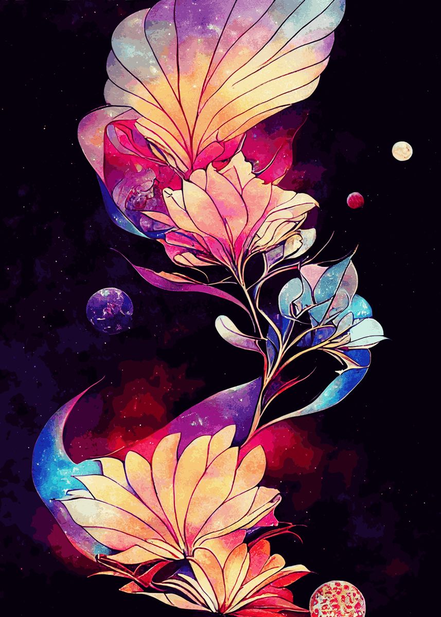'Space Flower Galaxy Art' Poster, picture, metal print, paint by ...