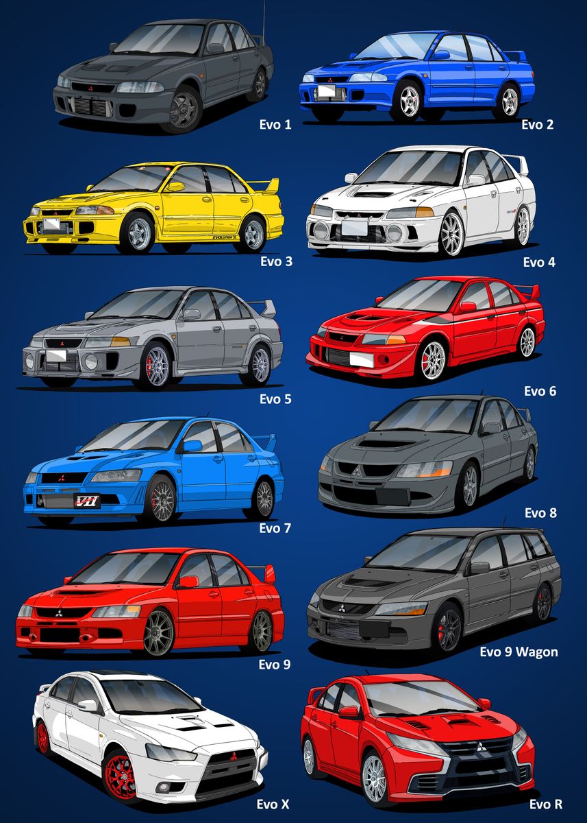 'Lancer Evo Family' Poster, picture, metal print, paint by ND Fat ...