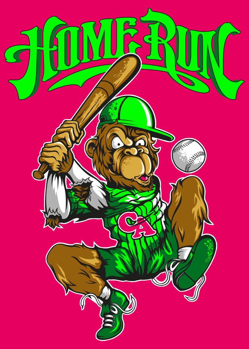 'Home Run Baseball Monkey' Poster, picture, metal print, paint by ...