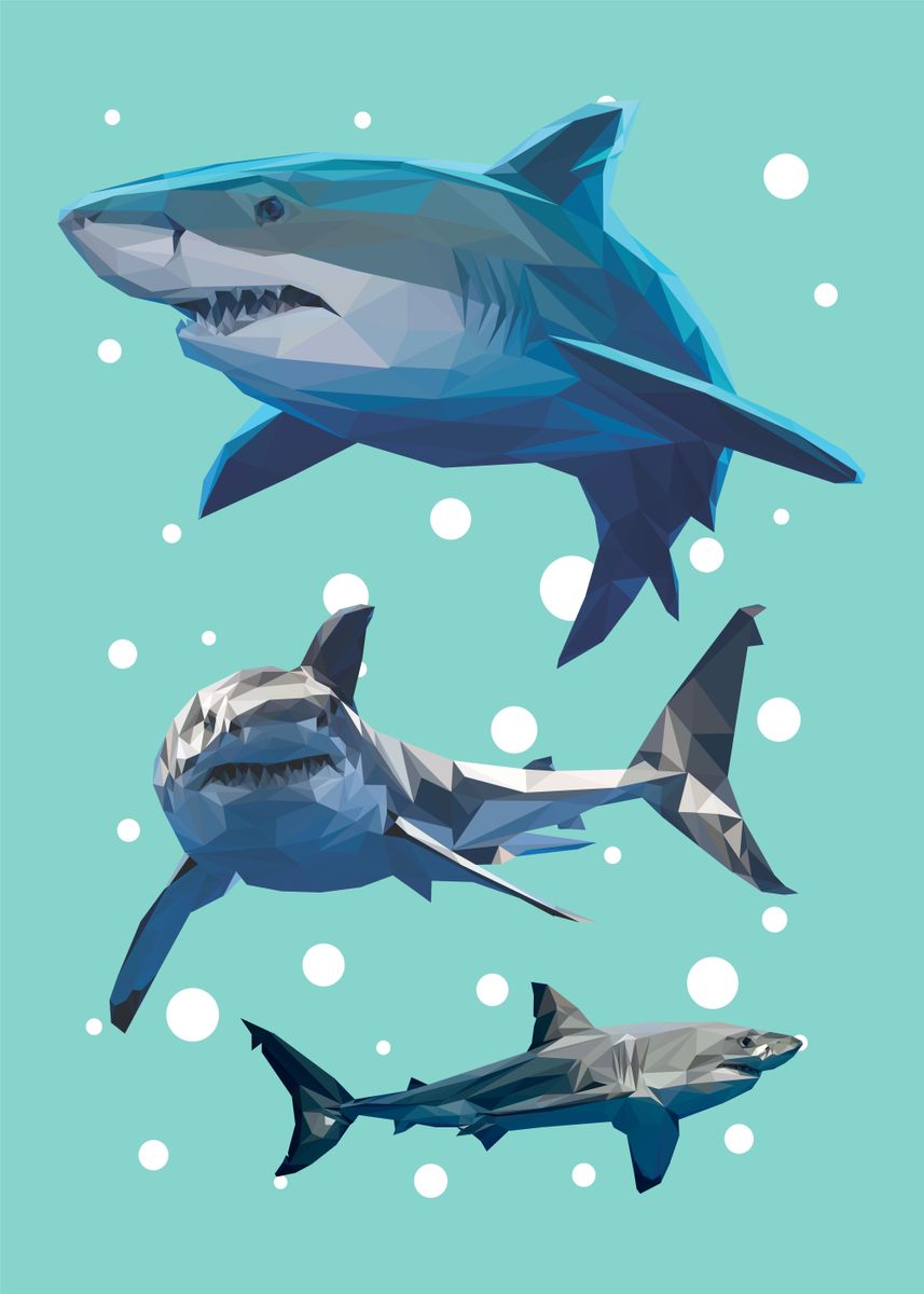 'Nursery animals shark' Poster, picture, metal print, paint by Lowpoly ...