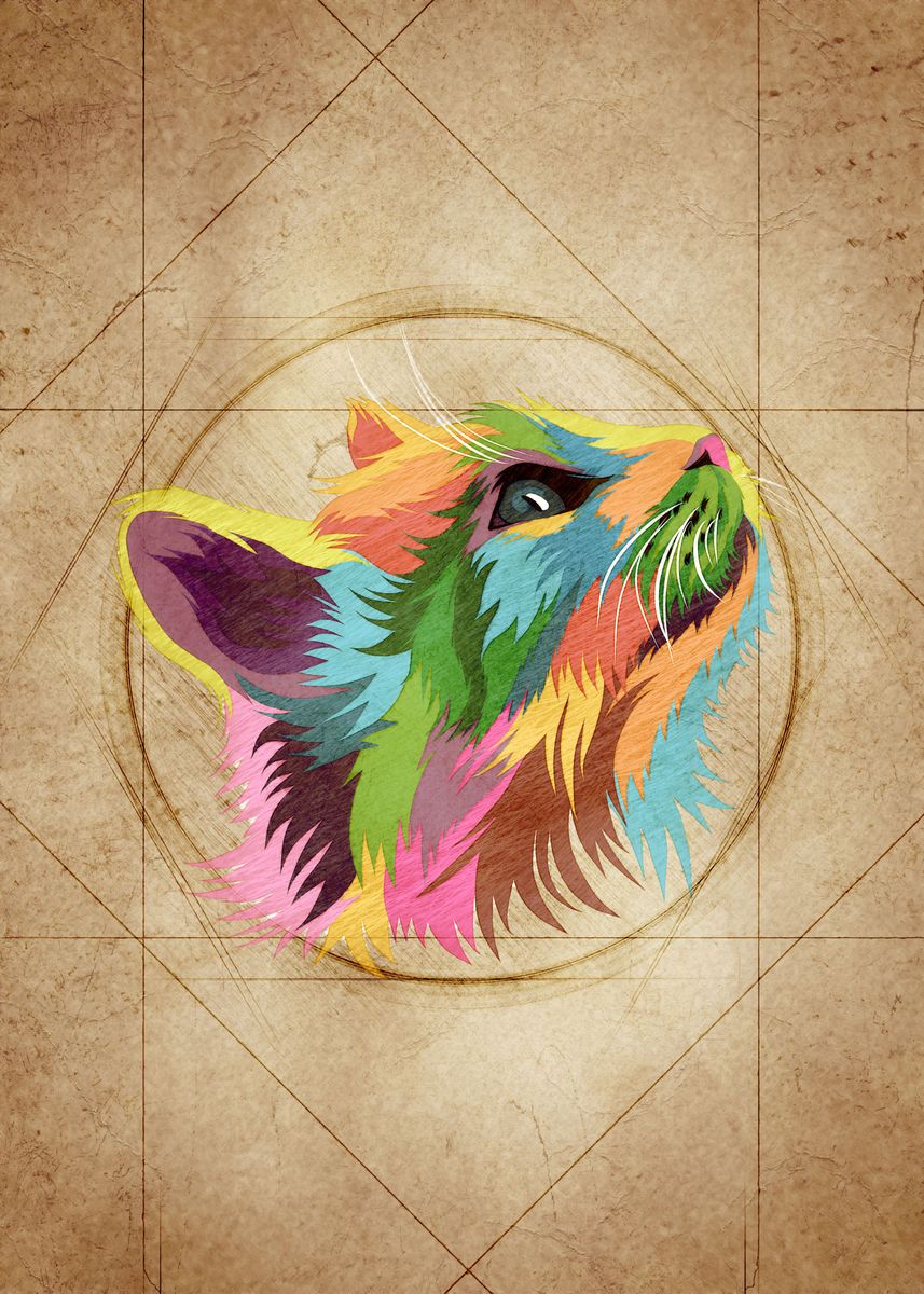 'Cat Head Vintage' Poster, picture, metal print, paint by Moon Soul ...