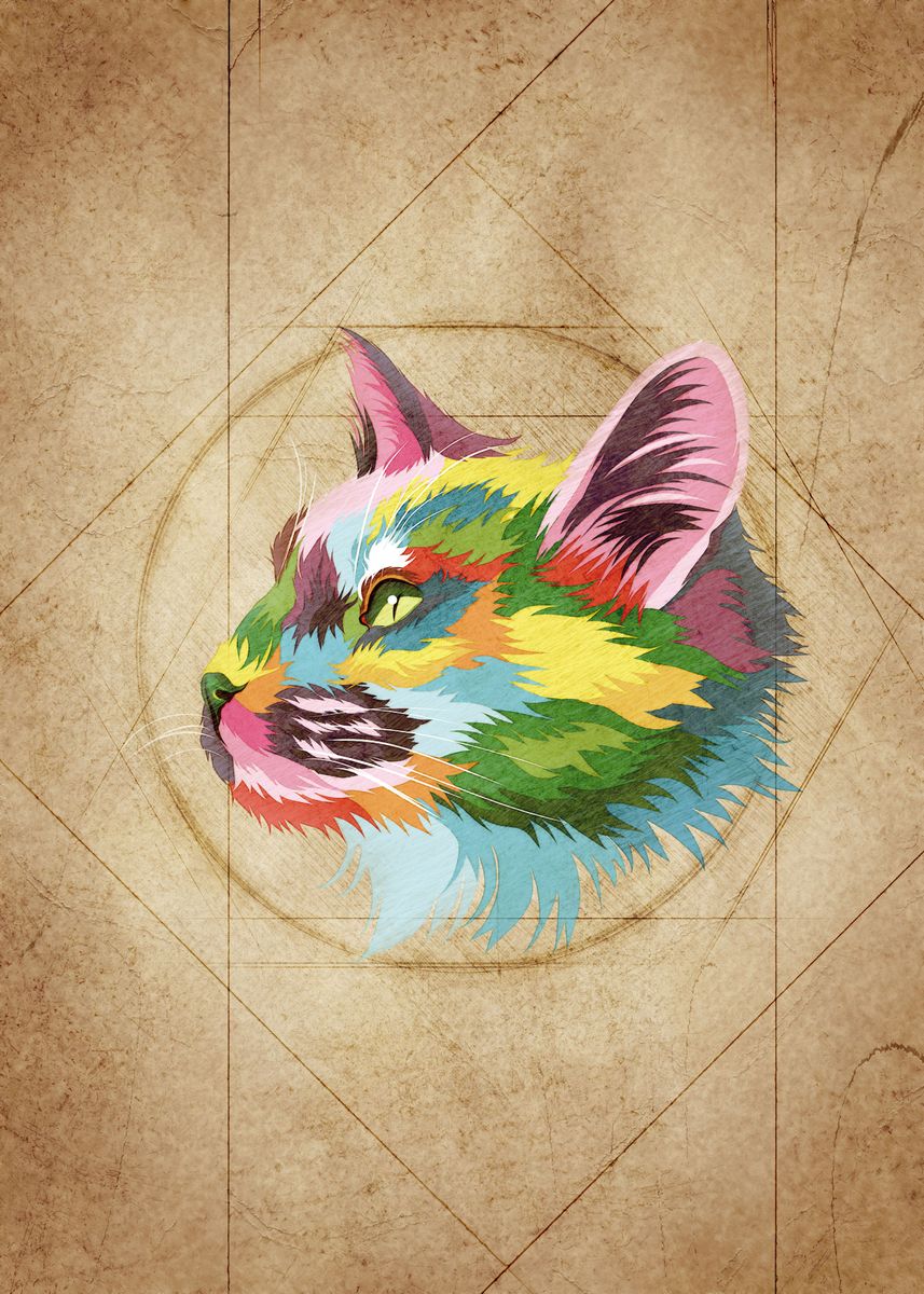 'Cute Cat Head Vintage' Poster by Moon Soul | Displate