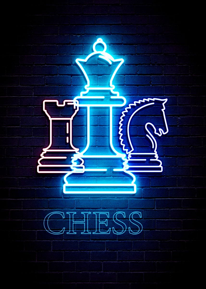 'chess neon' Poster, picture, metal print, paint by ad yosef | Displate