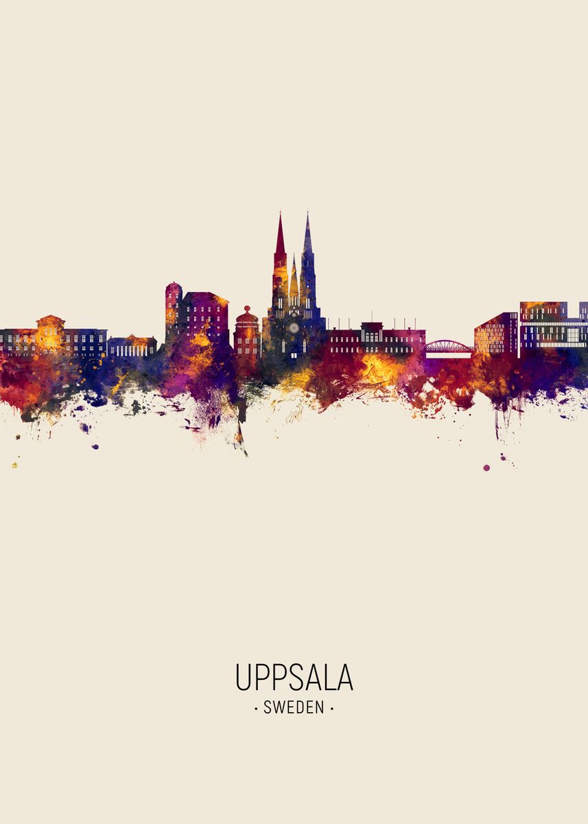 'Uppsala Skyline Sweden' Poster, picture, metal print, paint by Michael Tompsett | Displate