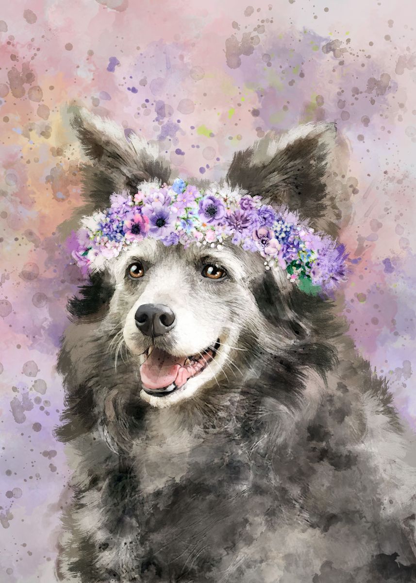 'Dog w flower crown' Poster, picture, metal print, paint by Cristalwolf ...