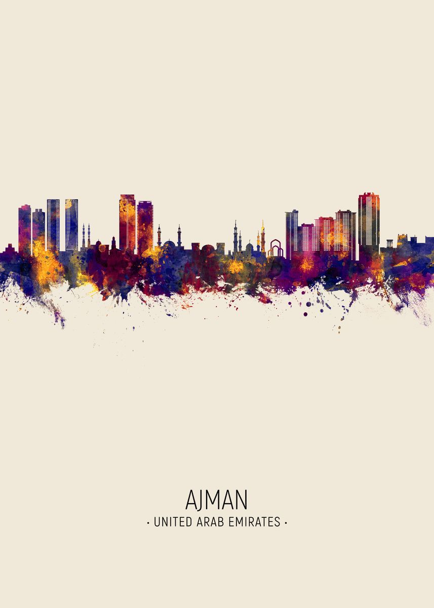 'Ajman Skyline UAE' Poster, picture, metal print, paint by Michael ...