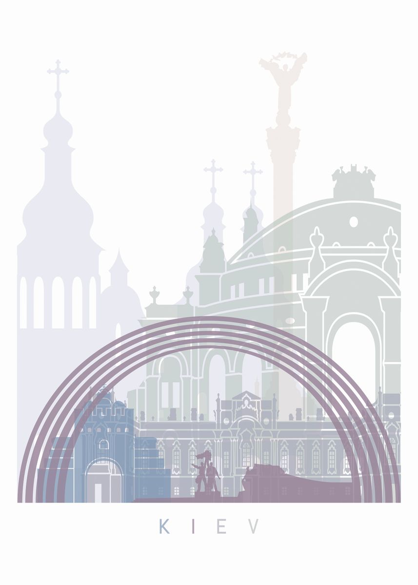 'Kiev skyline poster pastel' Poster, picture, metal print, paint by ...