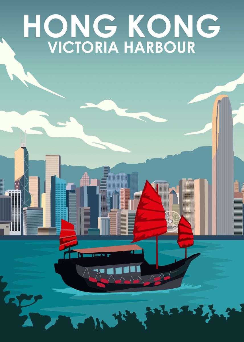 'Hong kong Victoria Harbour' Poster, picture, metal print, paint by ...