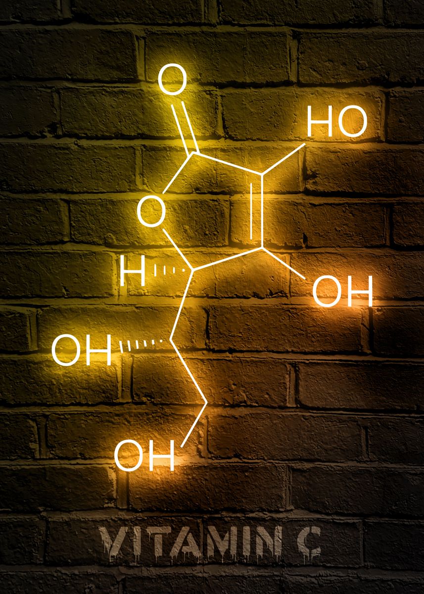 'Vitamin C neon molecule' Poster, picture, metal print, paint by Kitty ...