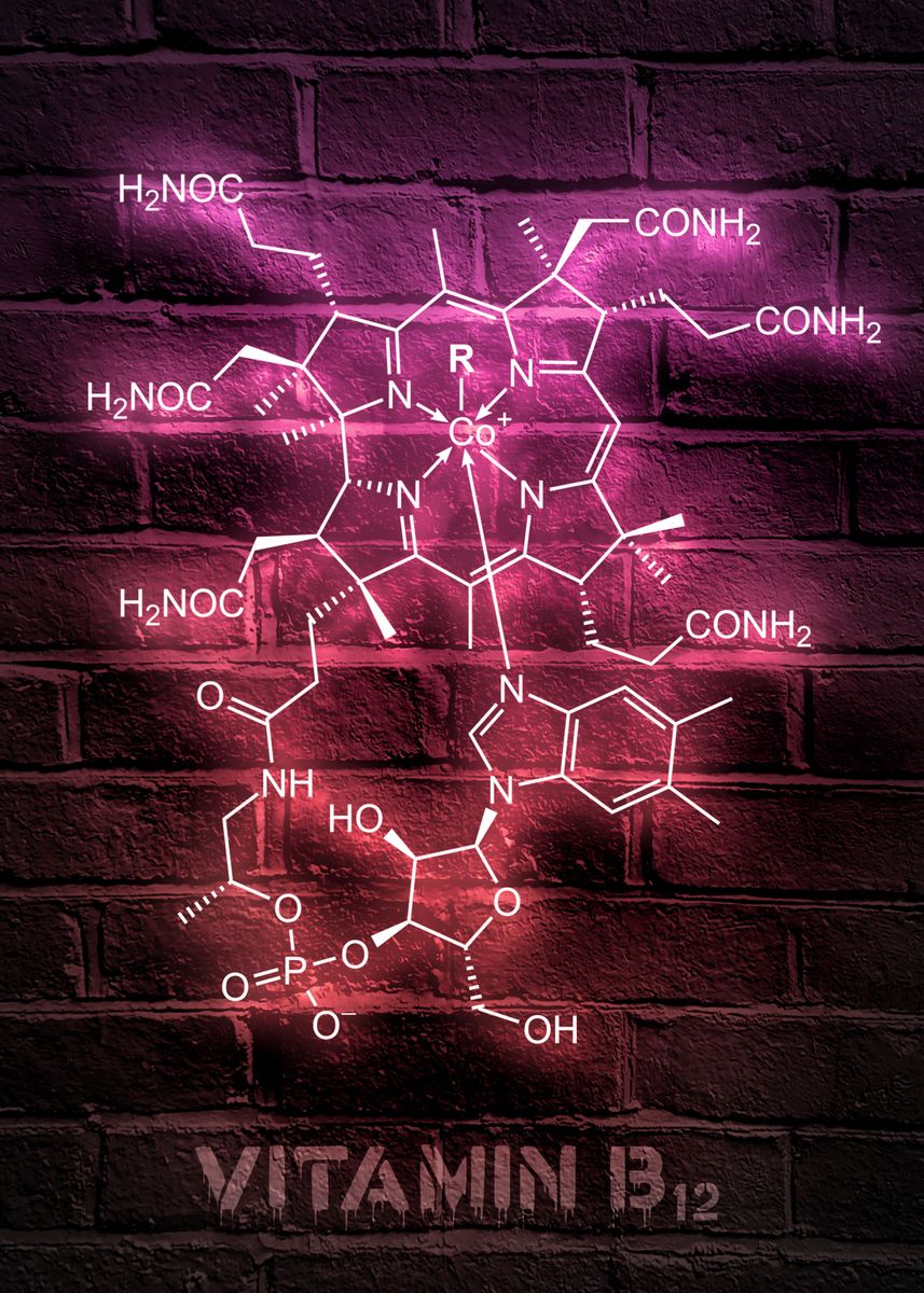'Vitamin B12 neon molecule' Poster, picture, metal print, paint by ...