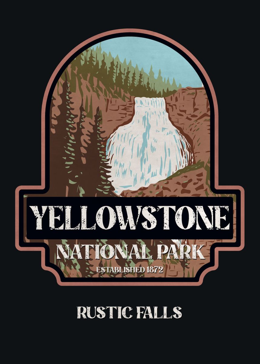 'Yellowstone Rustic Falls' Poster, picture, metal print, paint by ...