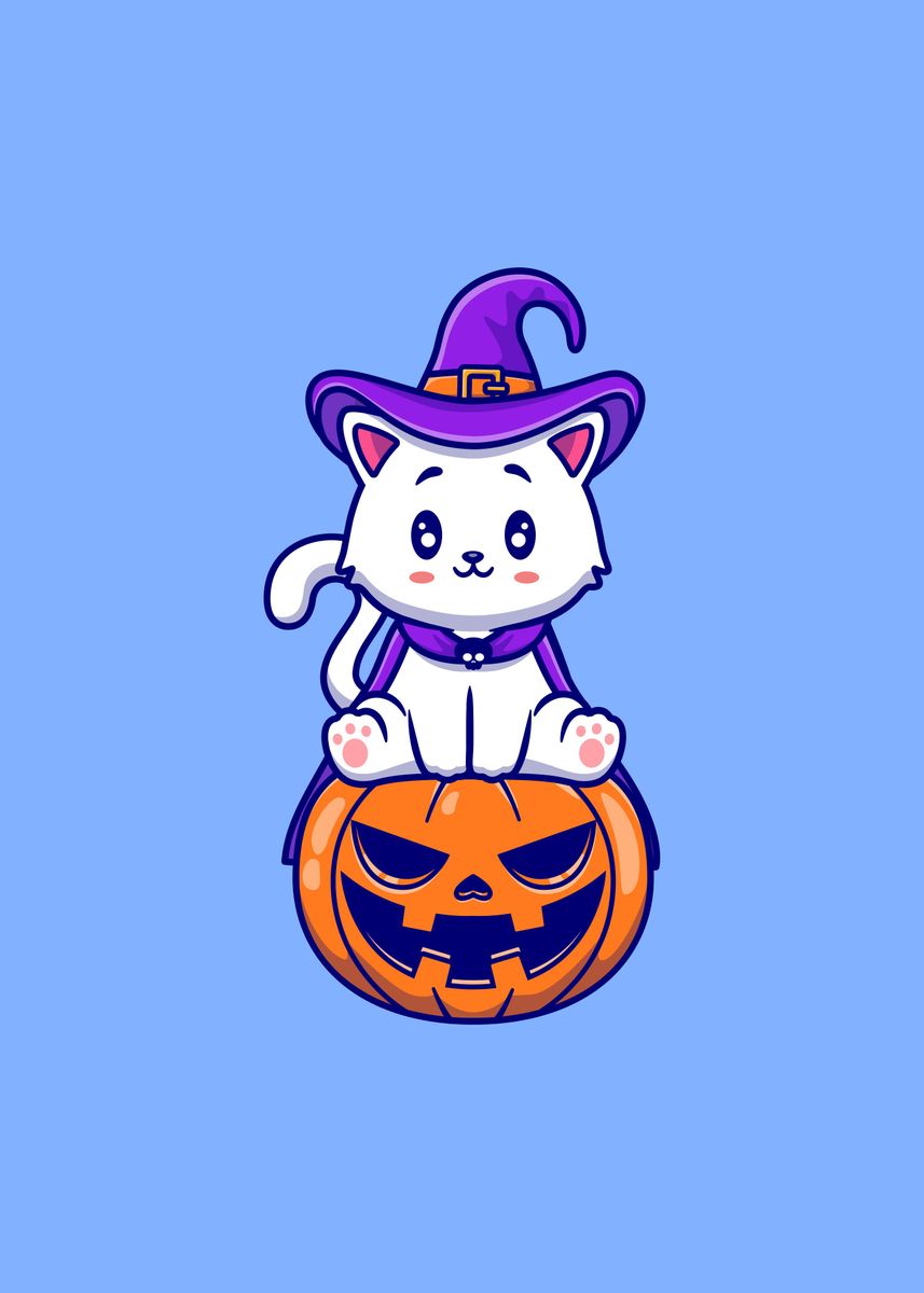 'Cat sitting on pumpkin' Poster by Tran Duc Hieu | Displate