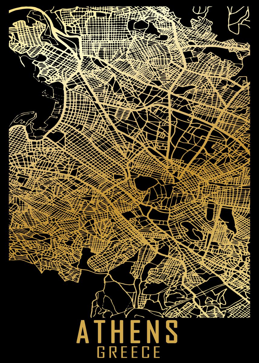 'Athens Greece City Map' Poster, picture, metal print, paint by ...