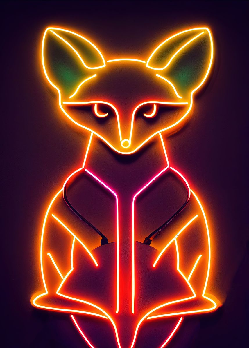 'Neon fox' Poster, picture, metal print, paint by Galaxy Images | Displate