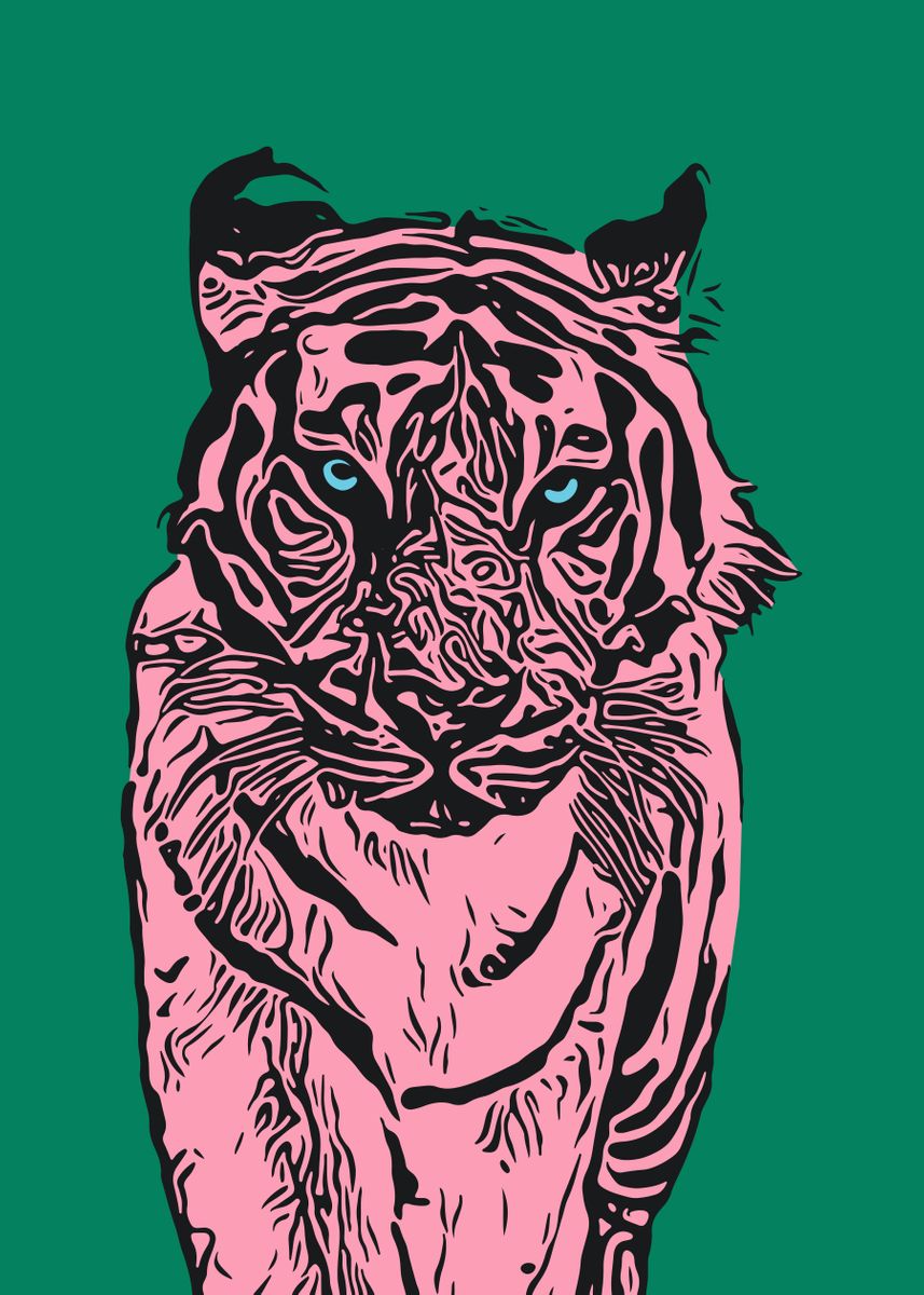 'Pink Tiger Portrait' Poster, picture, metal print, paint by ...