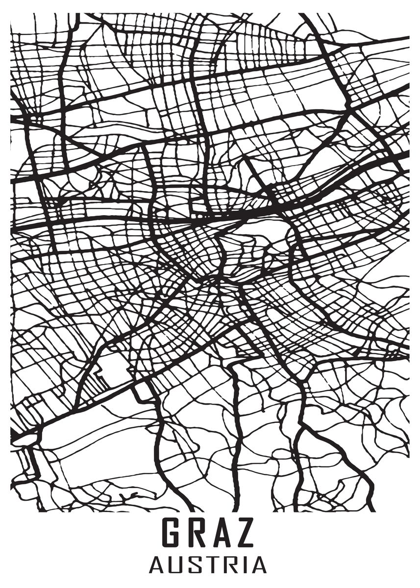 'Graz Austria City Map' Poster, picture, metal print, paint by ...