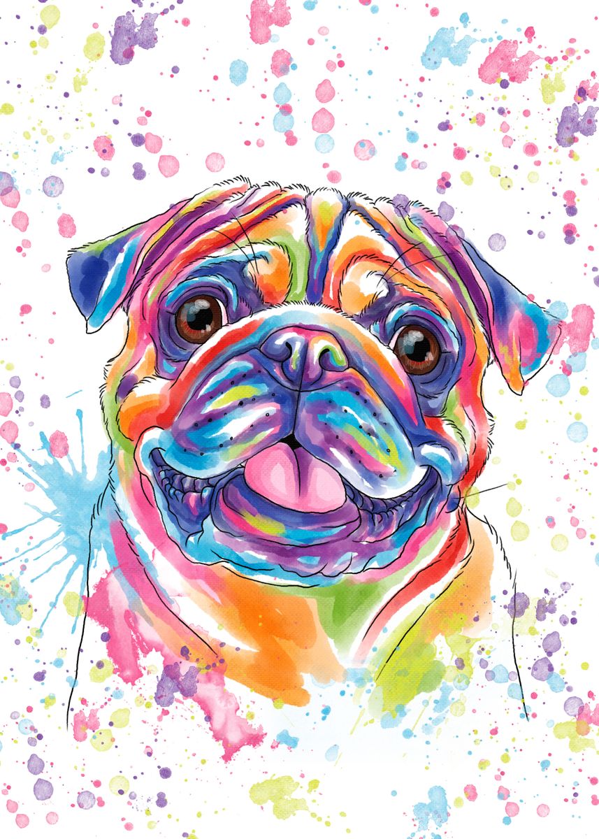 'Colored watercolor pug dog' Poster by Cristalwolf | Displate