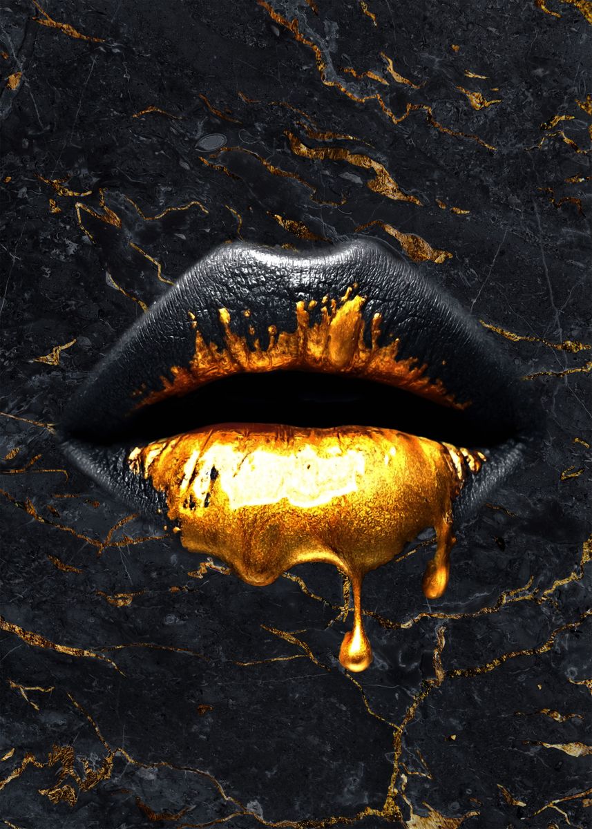 'Gold Lips' Poster, picture, metal print, paint by Conceptual ...