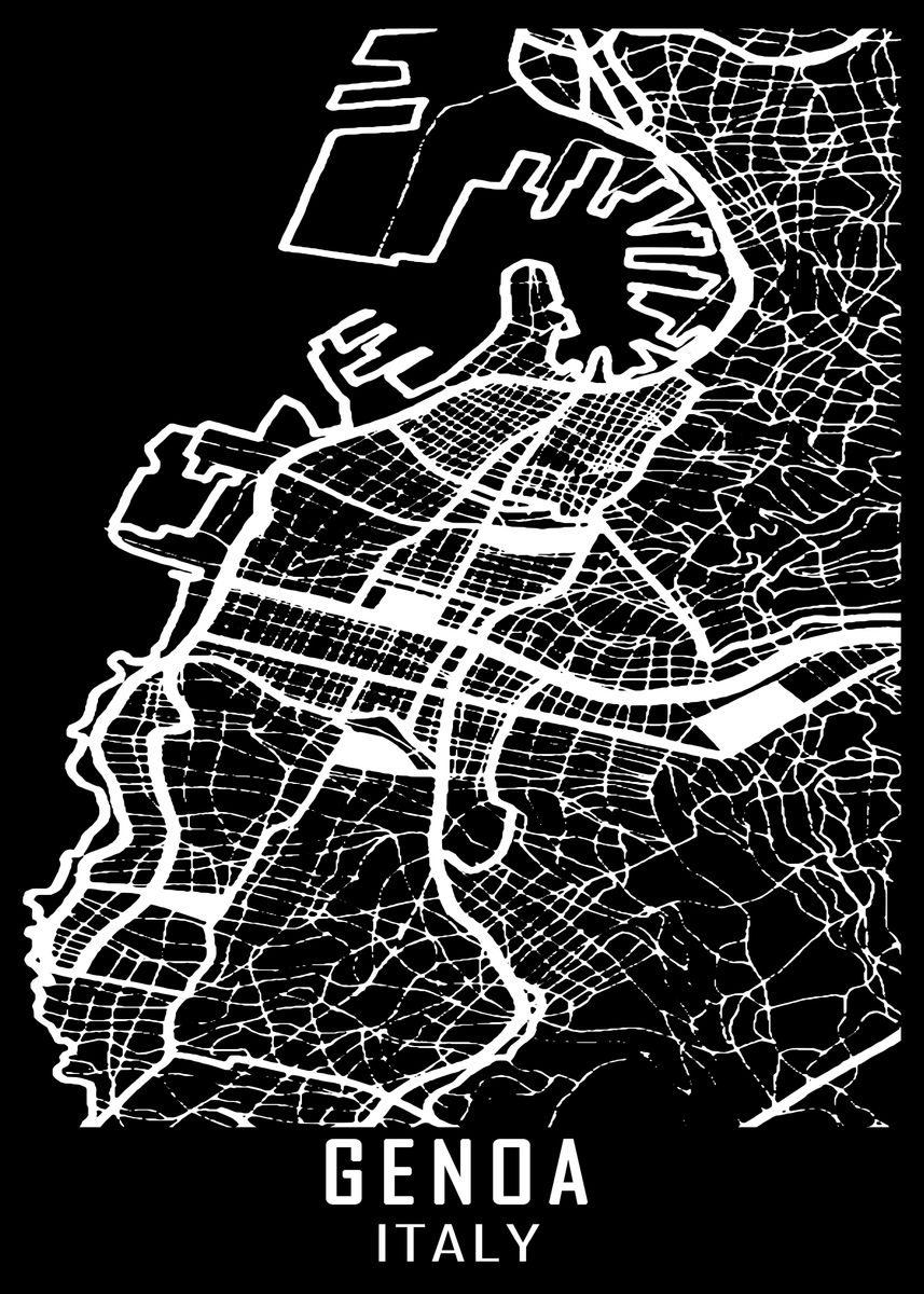 'Genoa Italy City Map' Poster, picture, metal print, paint by ...