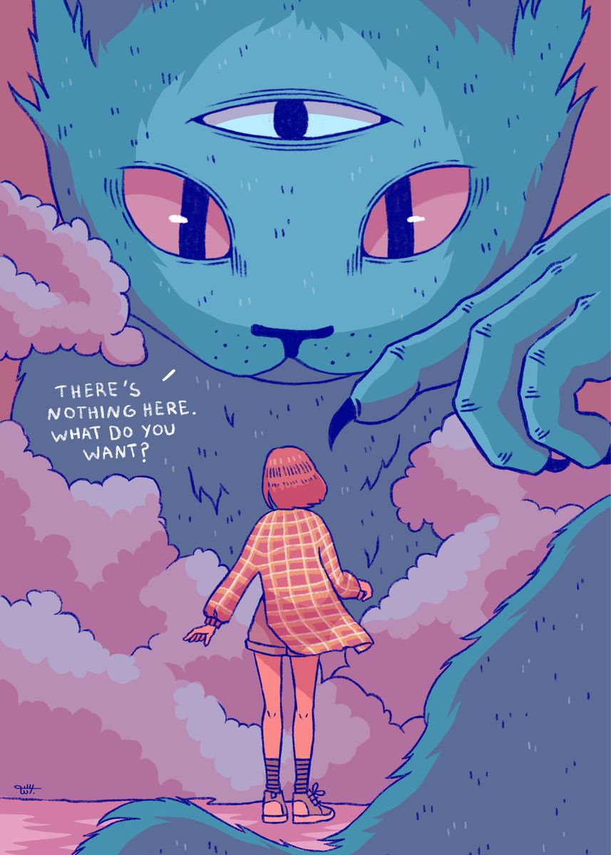 'big blue cat' Poster, picture, metal print, paint by W I L L Y | Displate