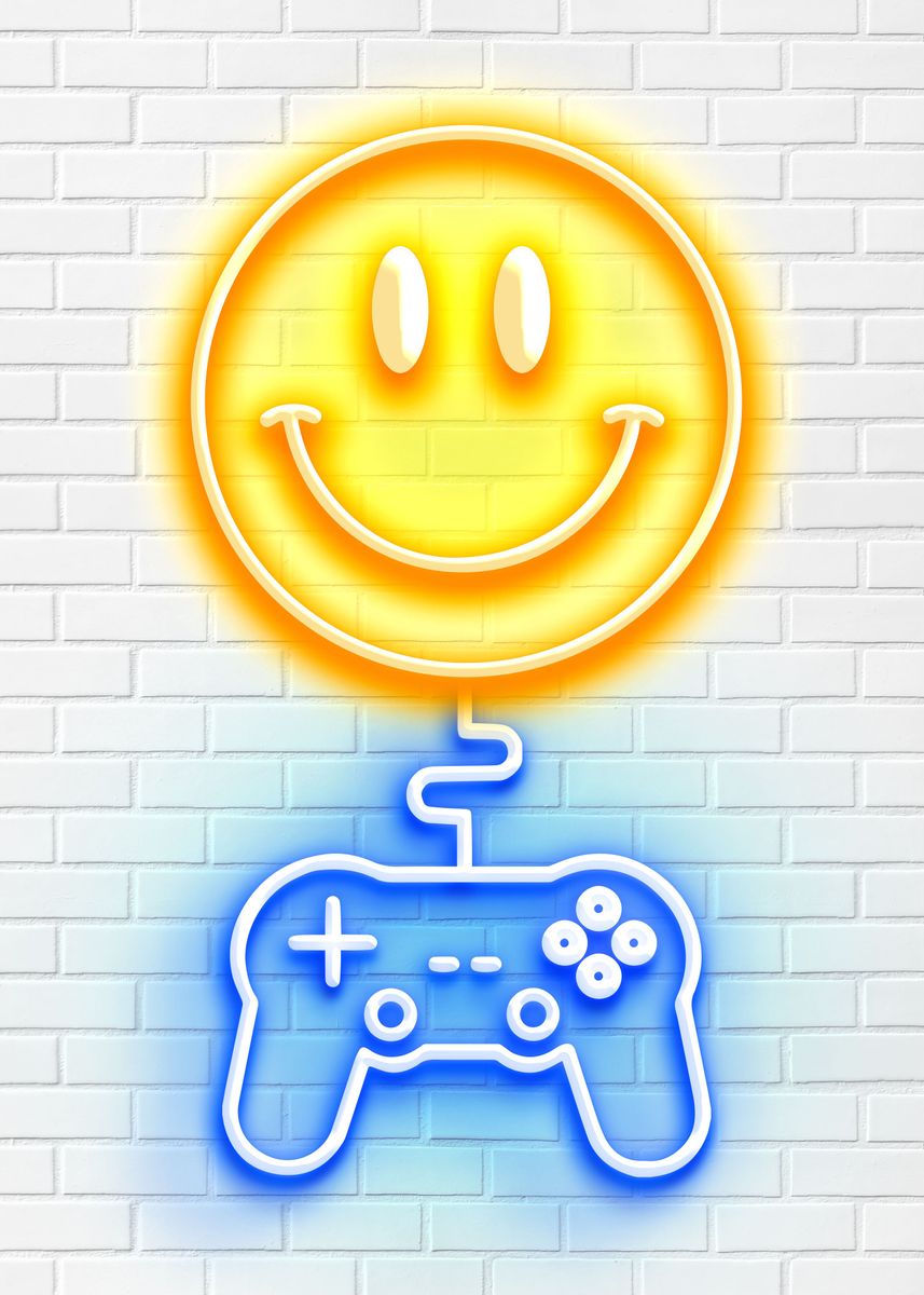 'Smiley face gaming' Poster, picture, metal print, paint by Kitty Kit ...