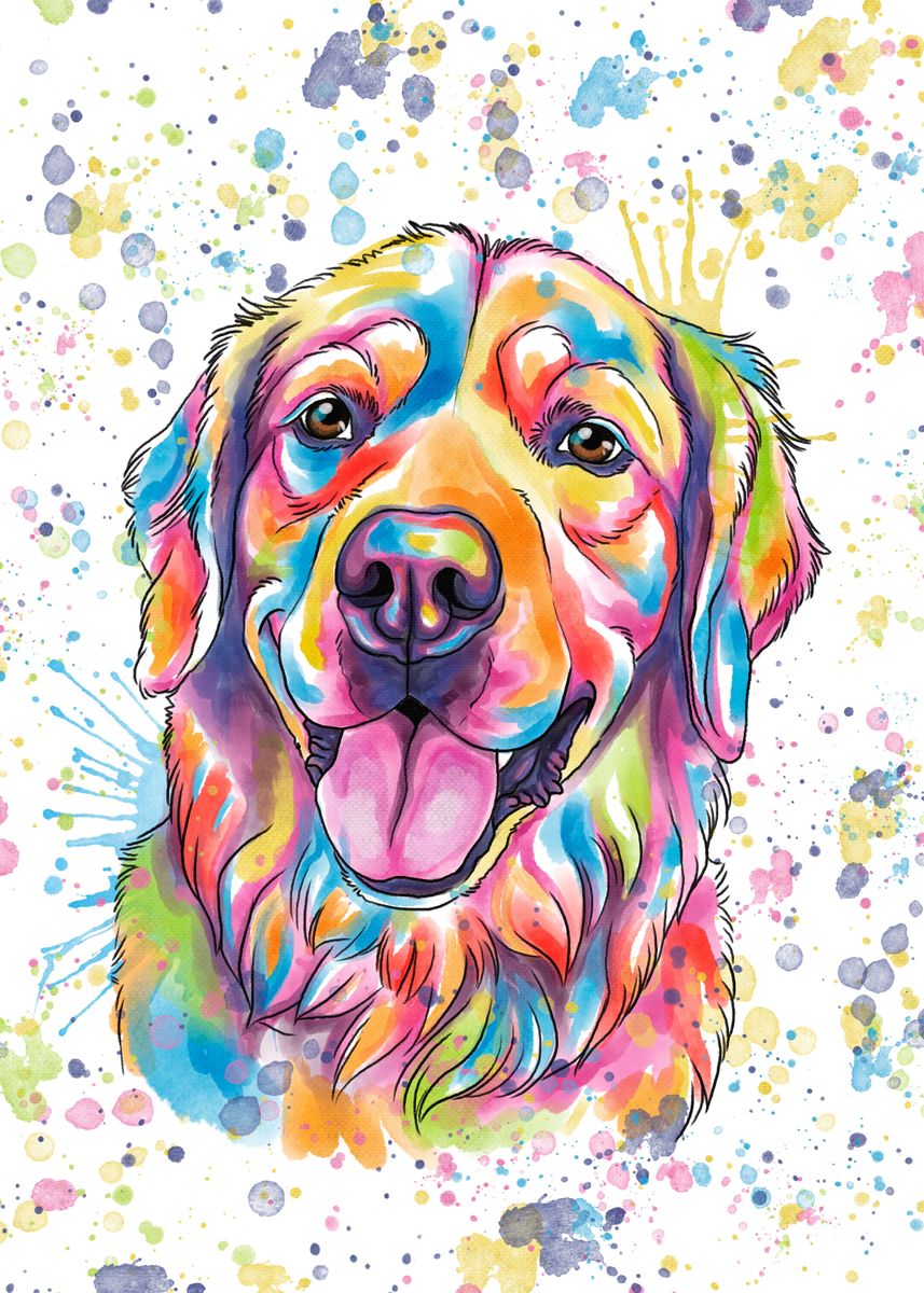 'Colored golden dog' Poster, picture, metal print, paint by Cristalwolf ...