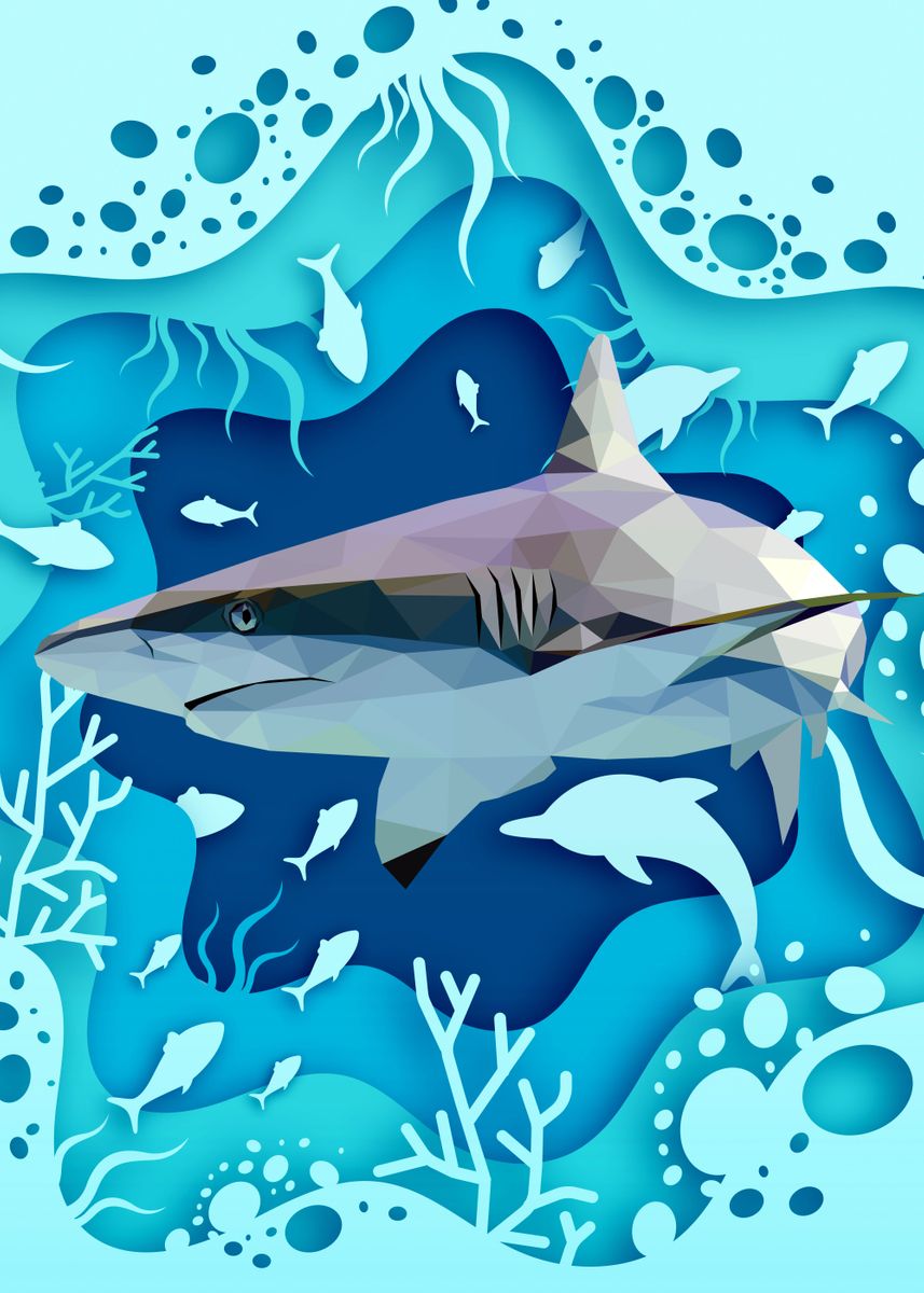 'Shark' Poster, picture, metal print, paint by Sunny Artist | Displate