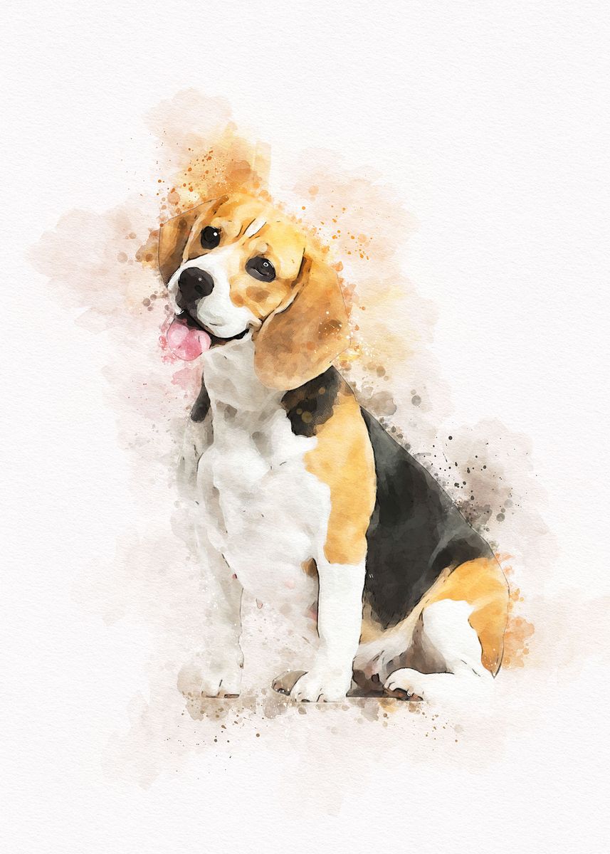 'Beagles dog ' Poster, picture, metal print, paint by kun bin | Displate