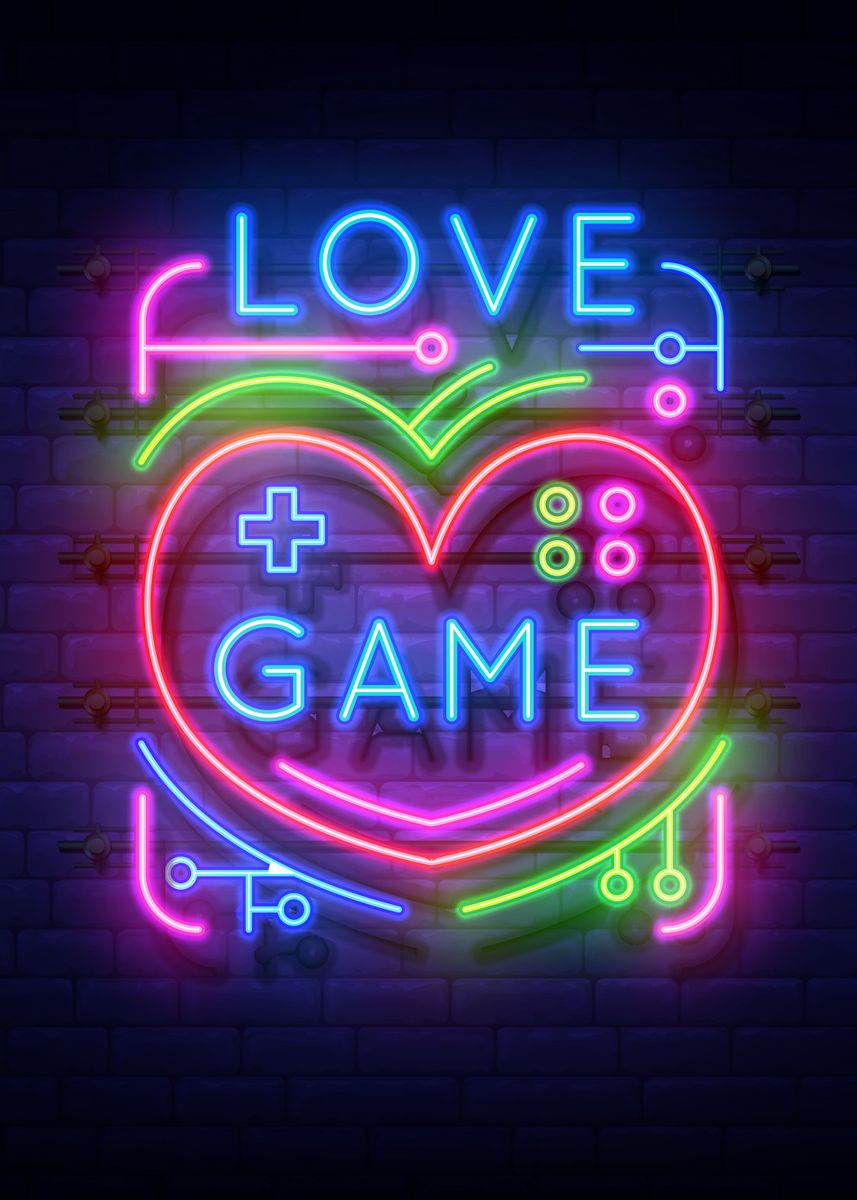 'Love Game Neon' Poster, picture, metal print, paint by Bramcrye | Displate