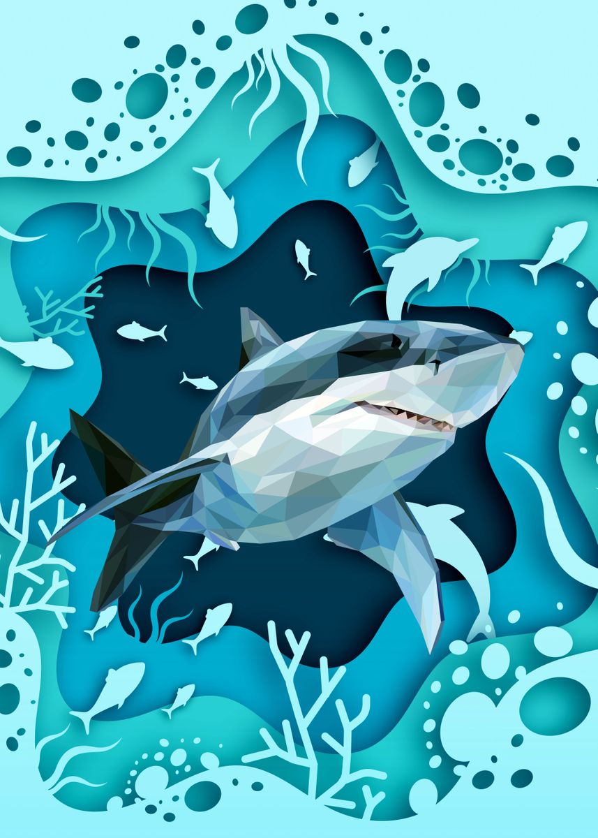 'Shark' Poster, picture, metal print, paint by Sunny Artist | Displate